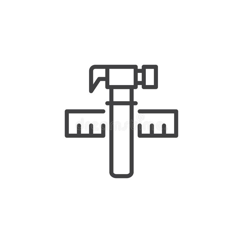 Hammer and Ruler Outline Icon Stock Vector - Illustration of pixel ...