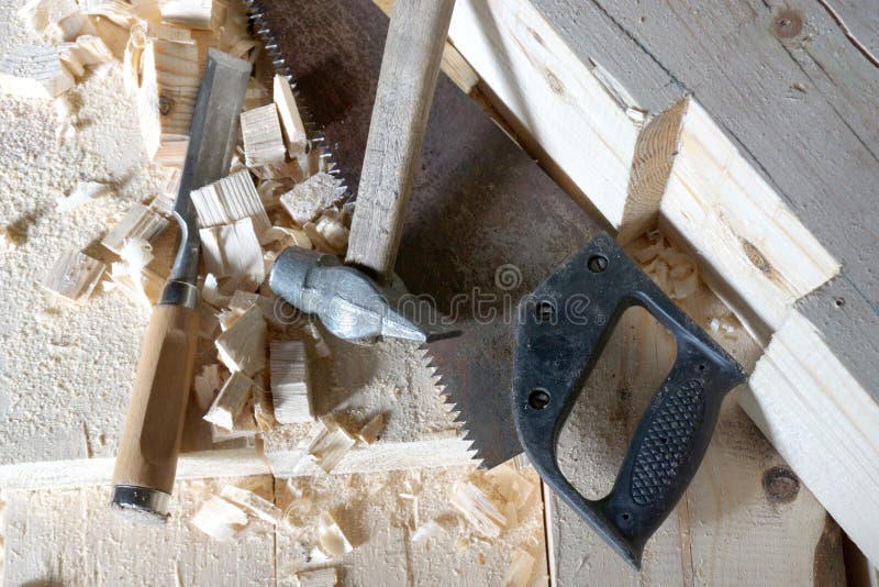 Hammer, Saw and Chisel are on the Boards Stock Image - Image of ...