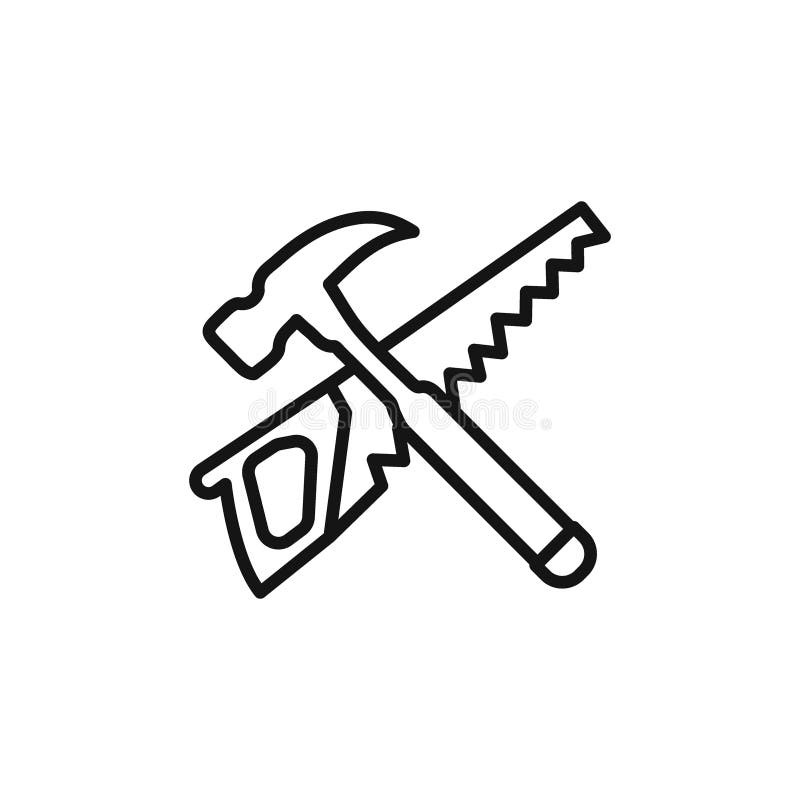 Hammer and Saw Thin Line Icon Set Stock Illustration - Illustration of ...