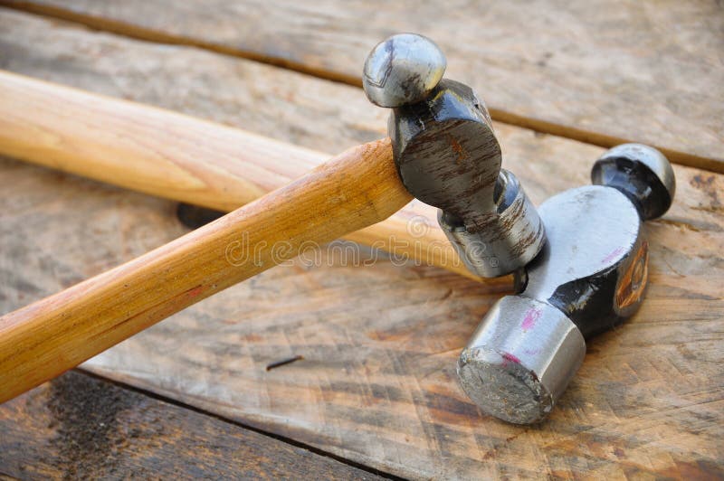 Hammer Set of Hand Tools or Basic Tools on Wooden Background Stock ...