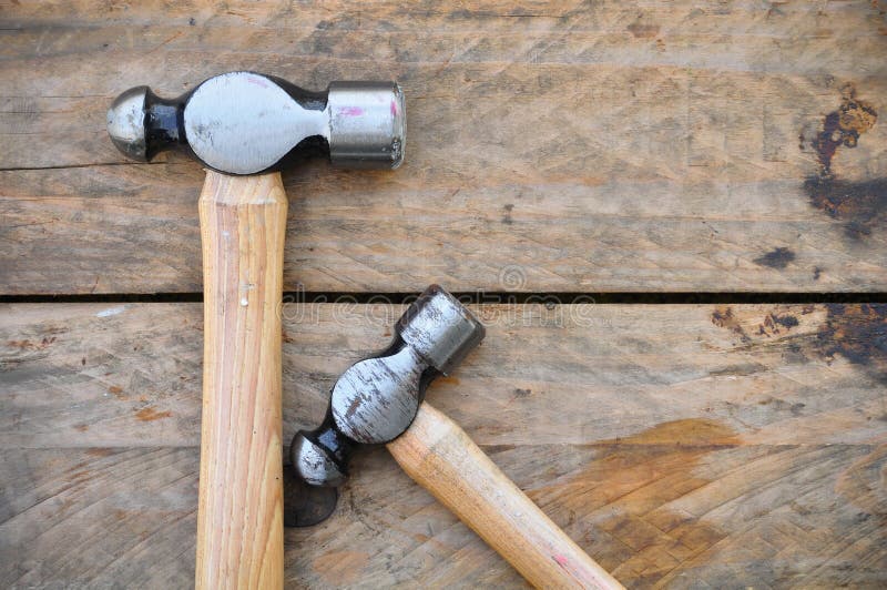 Hammer Set of Hand Tools or Basic Tools on Wooden Background Stock ...