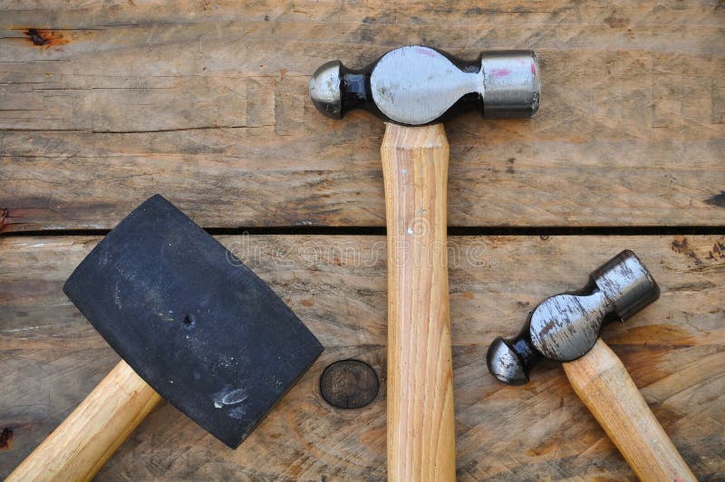 Hammer Set of Hand Tools or Basic Tools on Wooden Background Stock ...