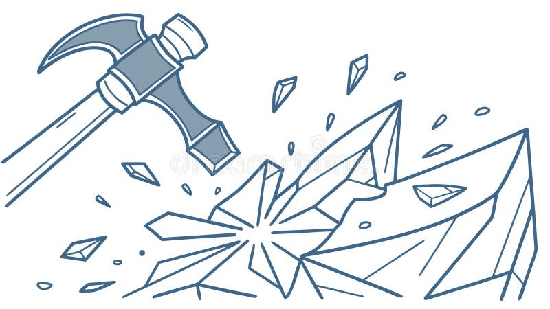 Hammer Shattering Glass or Ice, Impact Breakthrough Concept, Vector ...