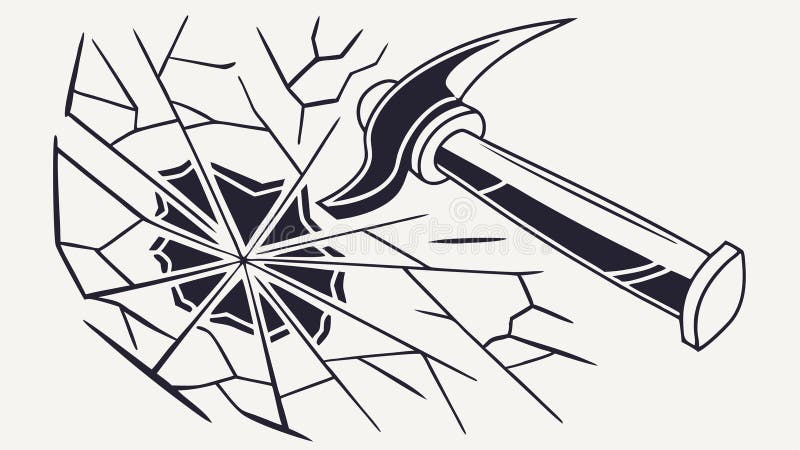 A Hammer Shattering a Surface into Many Pieces. Vector Design ...