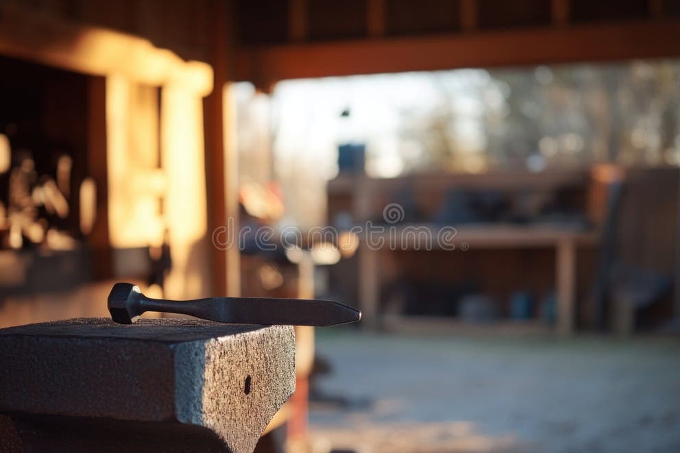 A Hammer Sits Atop a Wooden Workbench, Ready for Use Stock Photo ...