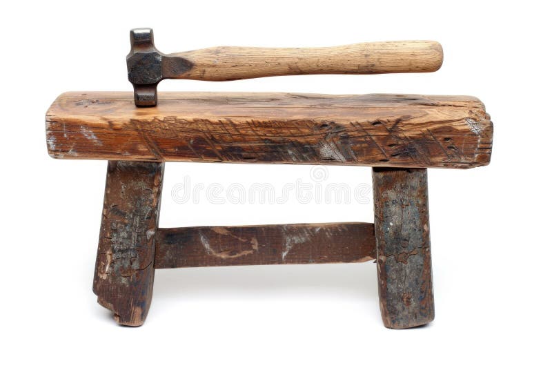 A Hammer Sits on Top of a Wooden Bench, Ready for Use Stock Image ...
