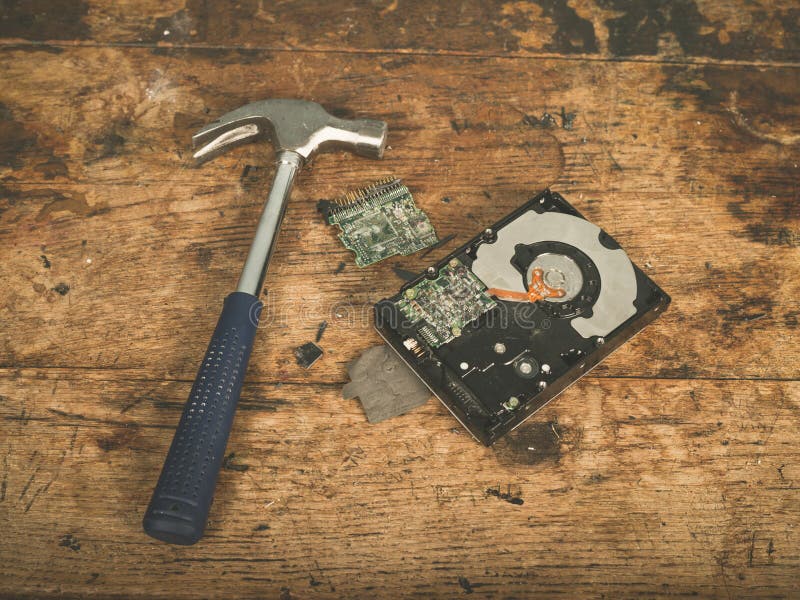 Hammer and Smashed Harddrive Stock Image - Image of drive, electronics ...