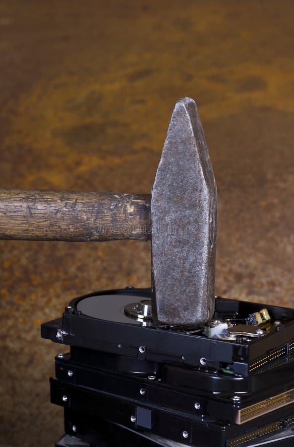 Hammer on Stack of Hard Disk Stock Photo - Image of bulk, technology ...