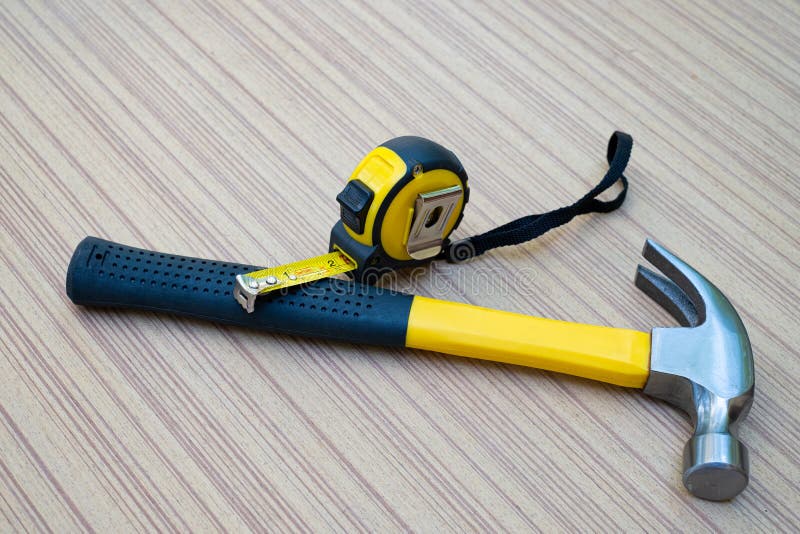 Hammer and Tape Measure are Set of Hand Tools Stock Photo - Image of ...