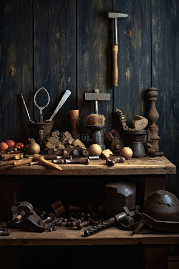 Hammer and Tools on a Wooden Workbench Stock Illustration ...