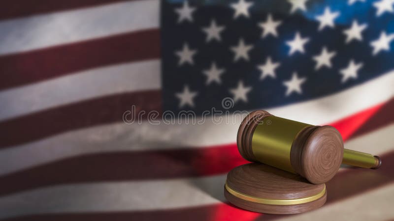 The Hammer Wood Law on American Flag Image 3d Rendering Stock ...