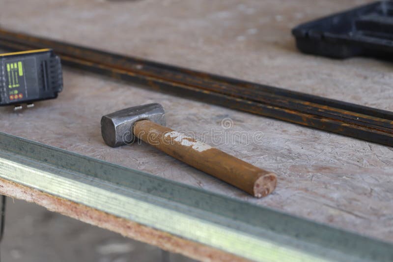 Hammer and Work Tools on Workshop Table Stock Image - Image of mechanic ...