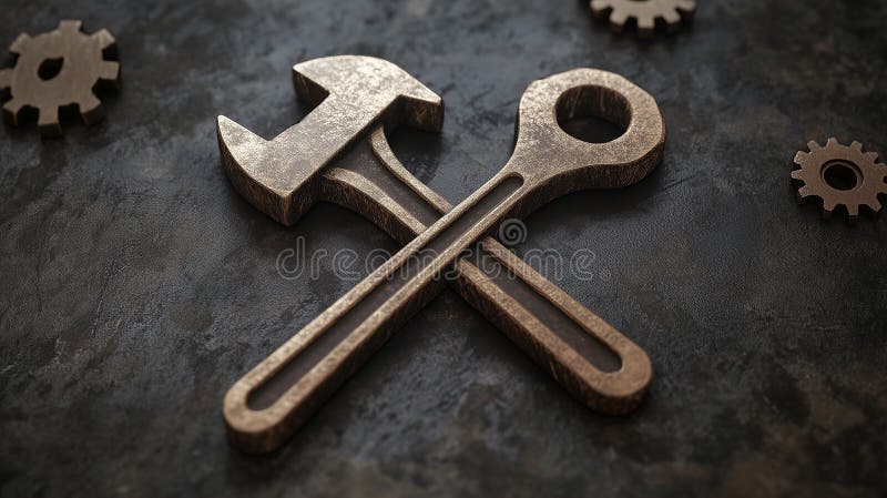 Hammer and Wrench Form Crossed Tools on a Backdrop of Gears ...