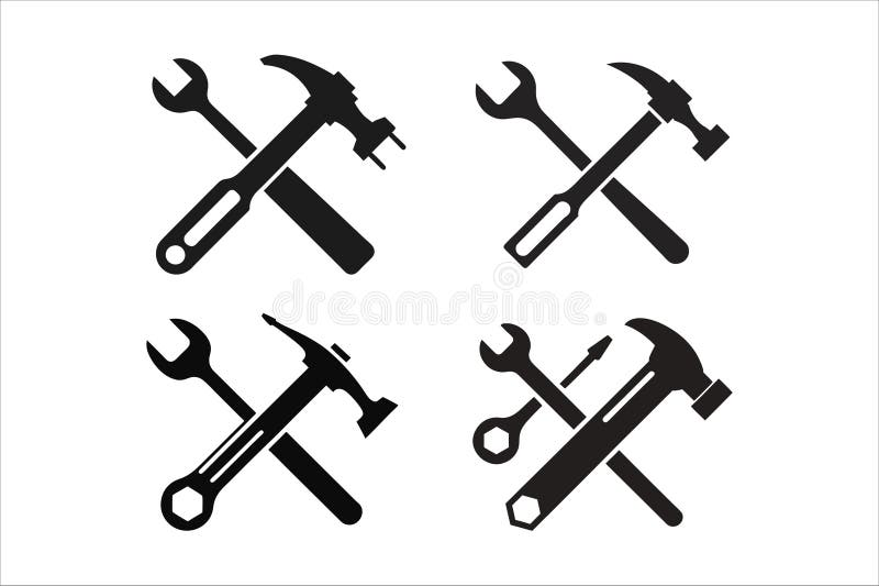 Hammer Wrench Silhouette Icon Bundle. Stock Vector - Illustration of iron, cartoon: 355934553