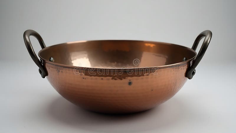 A Hammered Copper Bowl with Iron Handles Reflects Light Beautifully ...