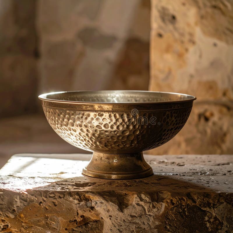 Hammered Metal Bowl on Stone Surface Stock Illustration - Illustration ...