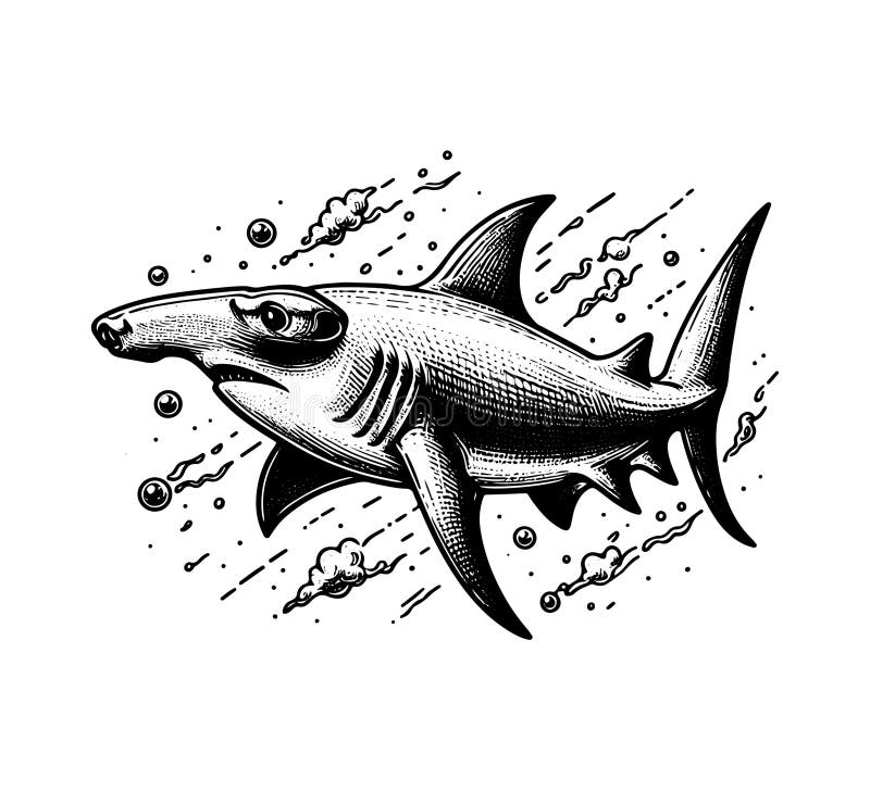 Hammerhead Shark Hand Drawn Vector Illustration Stock Illustration ...