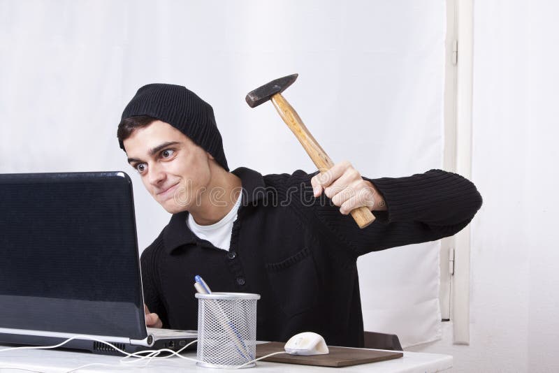 Hammering Laptop stock image. Image of desktop, damage - 35172257