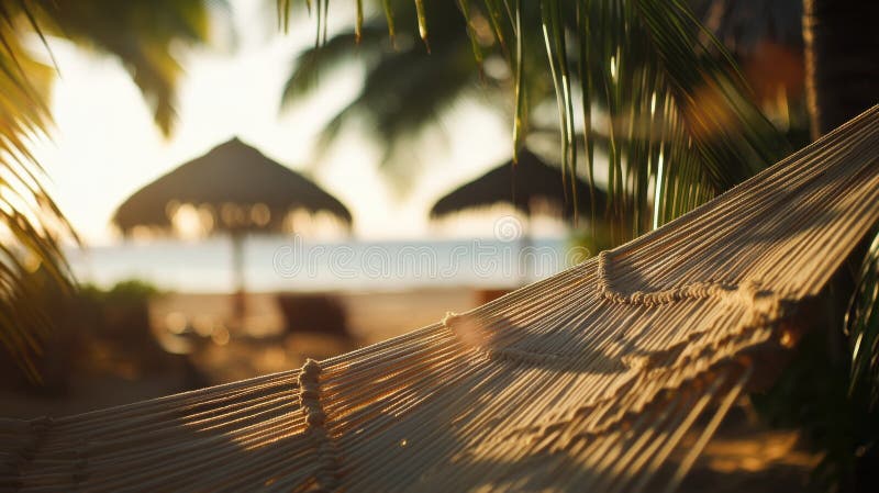 Hammock Beach Palm Trees Background Perfect Relaxation Sunbathing Stock ...