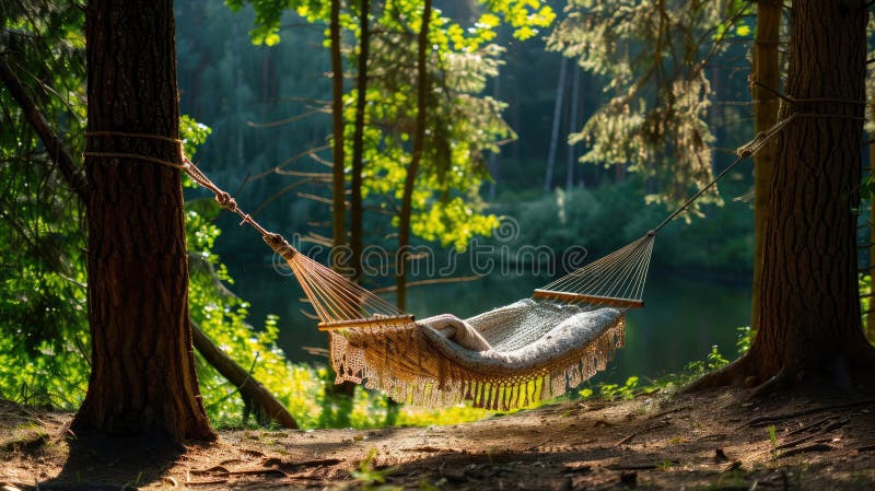 Hammock for a Cozy Rest in the Shade of Trees Stock Photo - Image of ...