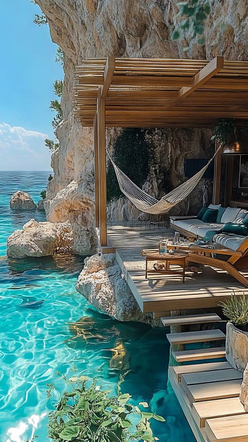 A Hammock Hanging from the Side of a Cliff Next To a Swimming Pool ...