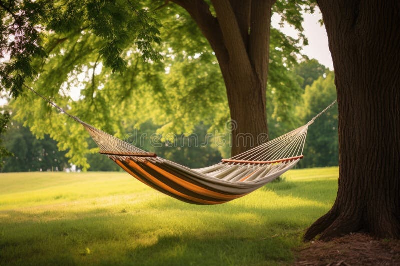 Hammock Hanging between Two Trees in a Tranquil Outdoor Space Stock ...