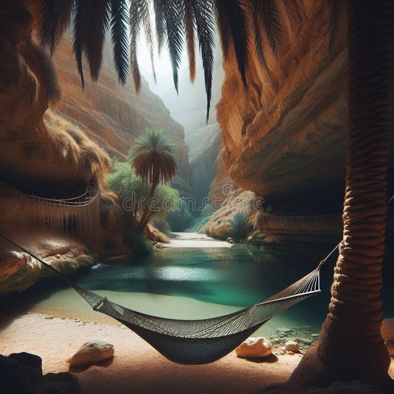 A Hammock Hangs between Palm Trees beside a Tranquil Oasis Pool Nestled ...