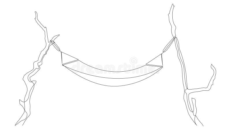 Hammock Hung on Trees One Line Drawing. Vector Illustration, Editable ...