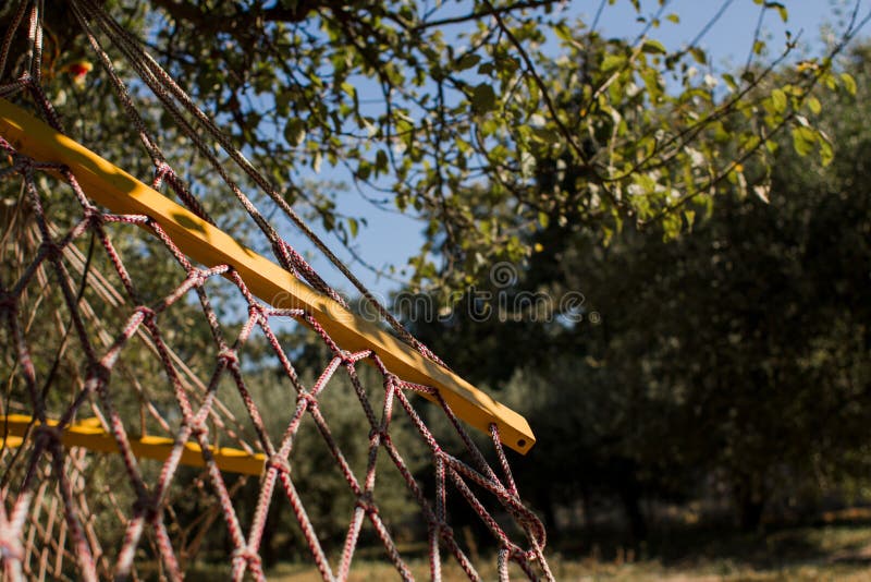 Hammock Netting on a Tree in the Park Stock Photo - Image of industrial ...