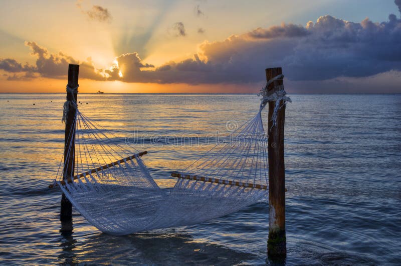Hammock Over the Sea at Sunset Stock Photo - Image of tropical, holiday ...