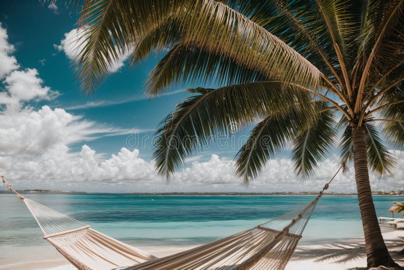 A Hammock Strung between Two Palm Trees Swaying in the Breeze Stock ...