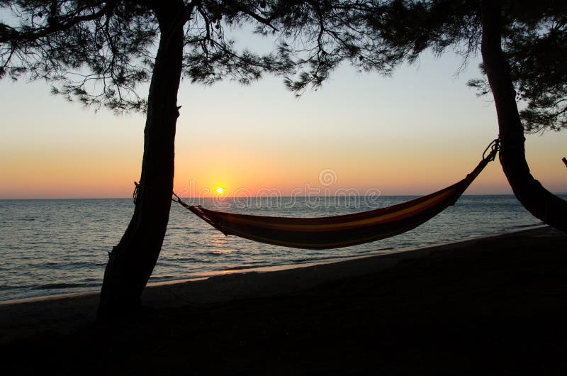 Hammock in sunset at beach stock photo. Image of tranquil - 58523066