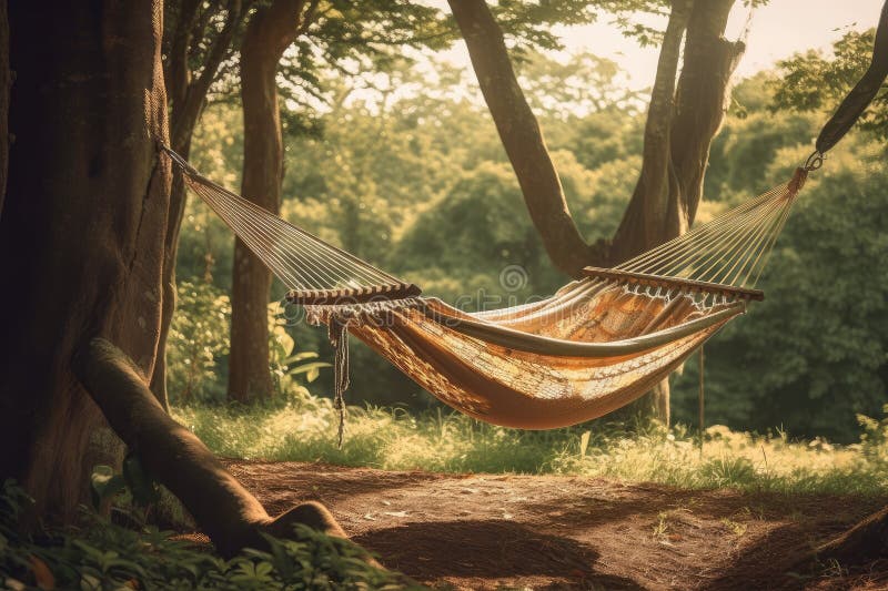 Hammock Swing Hanging from a Tree in the Forest, Surrounded by Nature ...