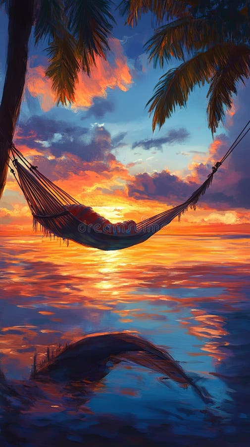 Hammock Swinging in Sunset Breeze. Stock Image - Image of island, twilight: 387575537