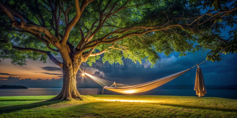 A Hammock Under the Tree at Night a Night Time the Concept of ...