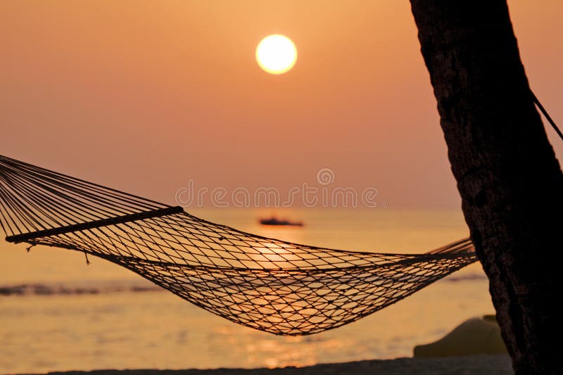Hammock at Sunset in Paradise Stock Photo - Image of relaxation, shore ...