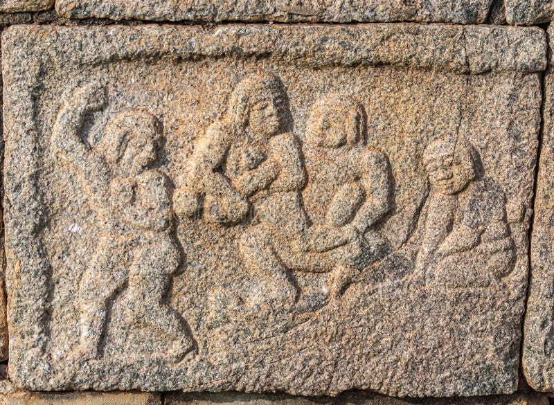Sculpture On Stone Of Sexual Encounter At Royal Enclosure Hampi