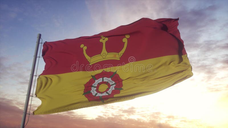 Hampshire Flag, England, Waving in the Wind, Sky and Sun Background. 3d ...