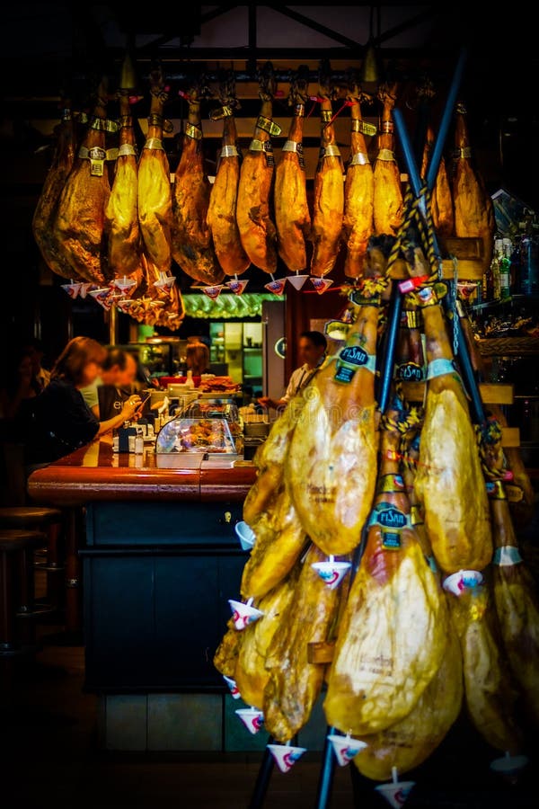 Hams raw wood display stock photo. Image of taste, food - 301359454