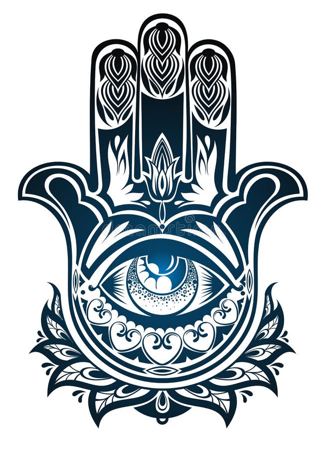 Hamsa hand in blue stock vector. Illustration of icon - 89335404