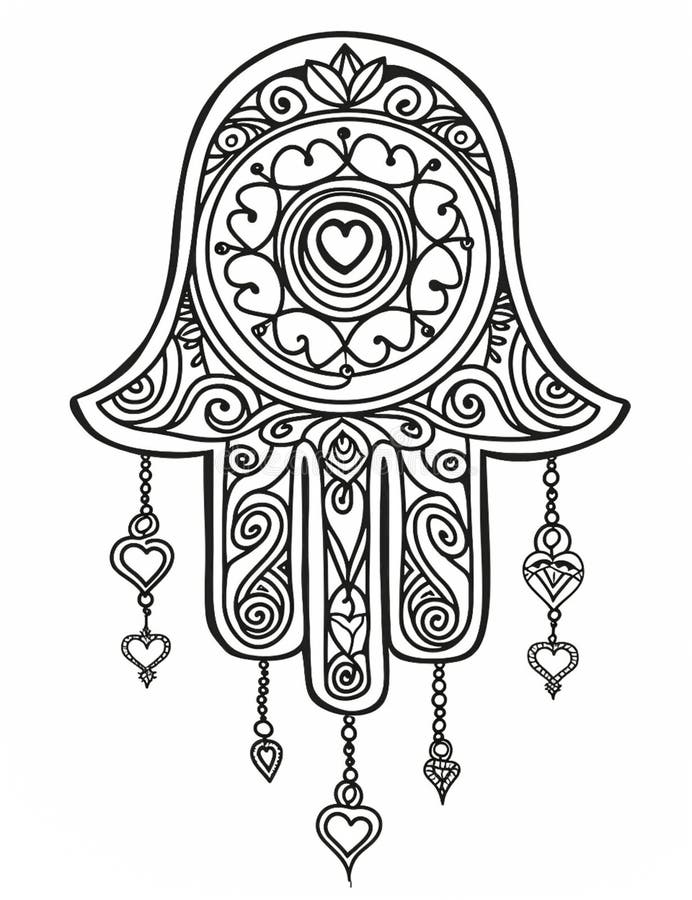 A Hamsa with Hearts and Flowers on it Stock Illustration - Illustration ...