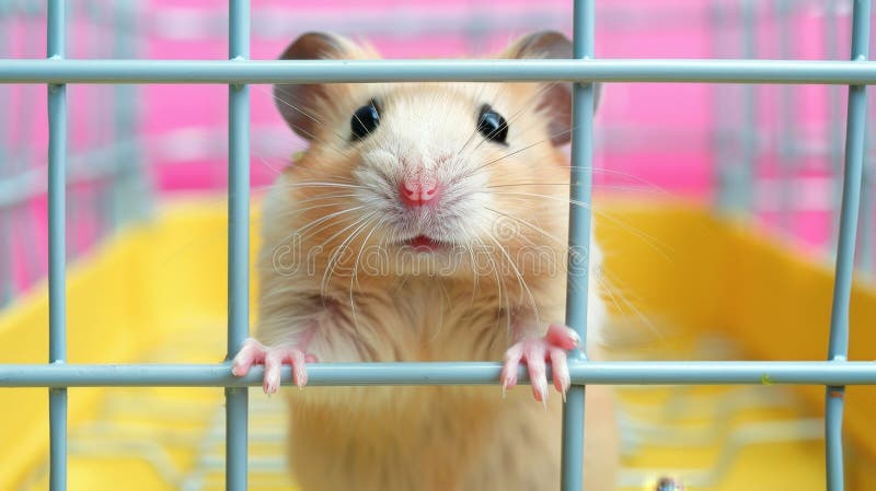 Hamster Actively Foraging for Food in Maze Like Cage, Engaging in ...