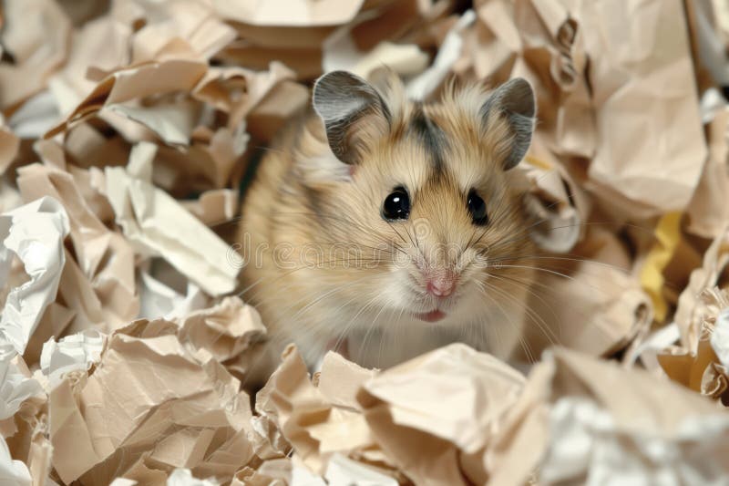 Hamster in Bedding Made from Recycled Paper, Cozy and Curious. Stock ...
