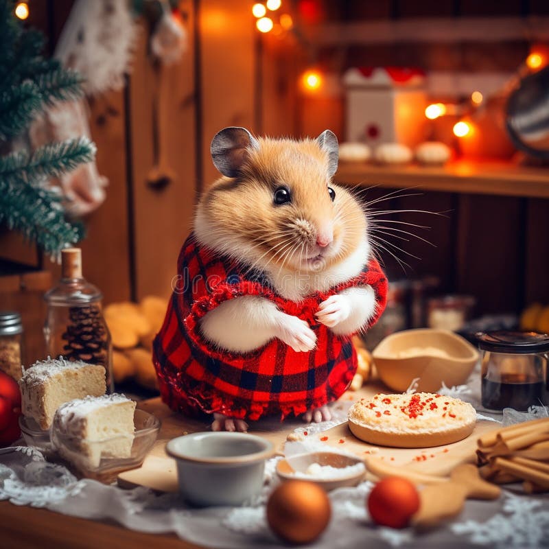 Hamster Chef Cooking in a Little Hamster Kitchen. Stock Illustration ...