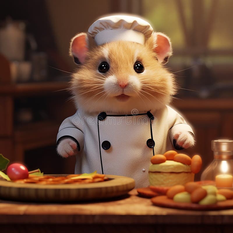 Hamster Chef Cooking in a Little Hamster Kitchen. Stock Illustration ...