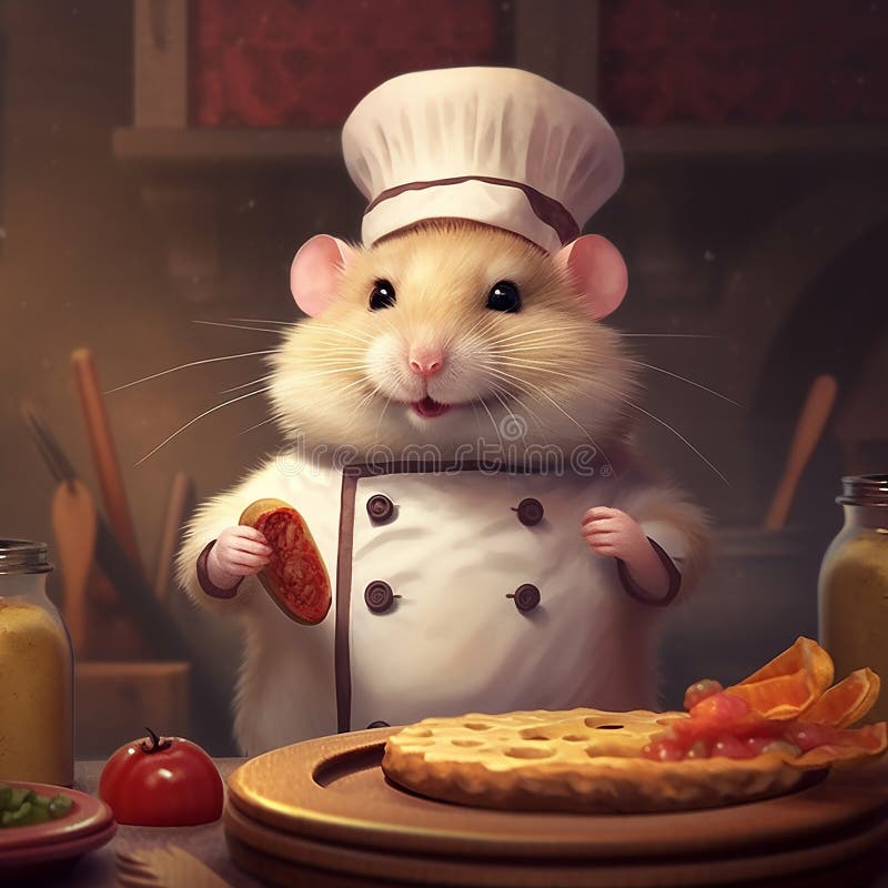 Hamster Chef Cooking in a Little Hamster Kitchen. Stock Illustration ...