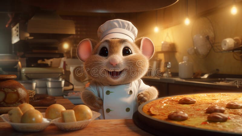 Hamster Chef Cooking in a Little Hamster Kitchen. Stock Illustration ...