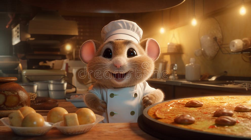 Hamster Chef Cooking in a Little Hamster Kitchen. Stock Illustration ...