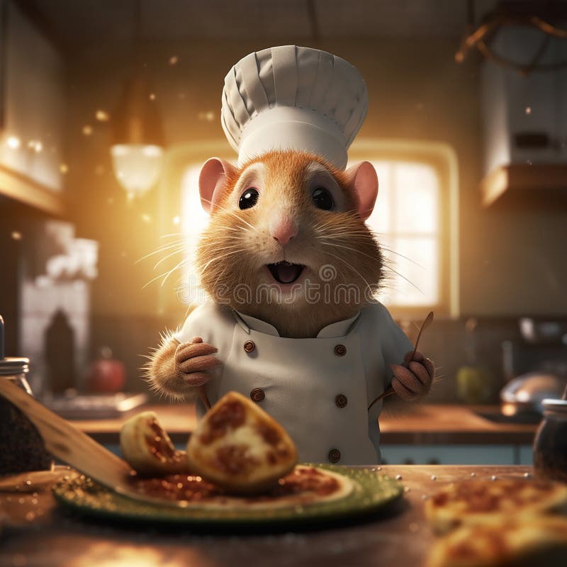 Hamster Chef Cooking in a Little Hamster Kitchen. Stock Illustration ...