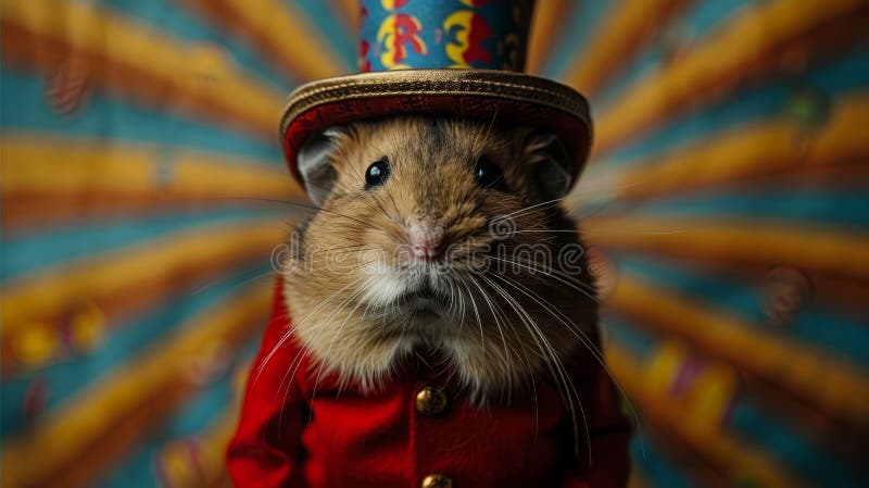Hamster in a Circus Costume with Hat, Vibrant Background. Stock Image ...